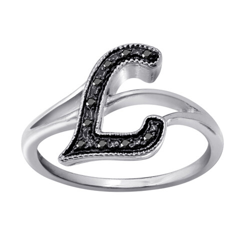 Initial Letter L Alphabet Natural Diamond Ring 14k White Gold Plated ...