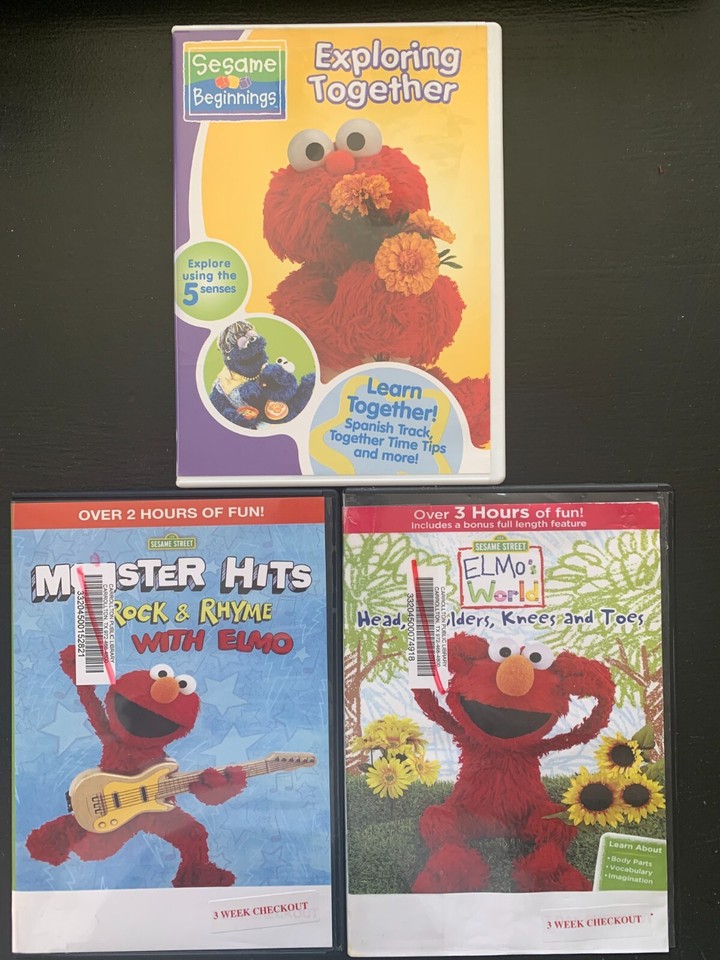 Sesame Street Elmo Lot of 4 USED DVDs (8+ hours) Kids Learning+2 BONUS ...
