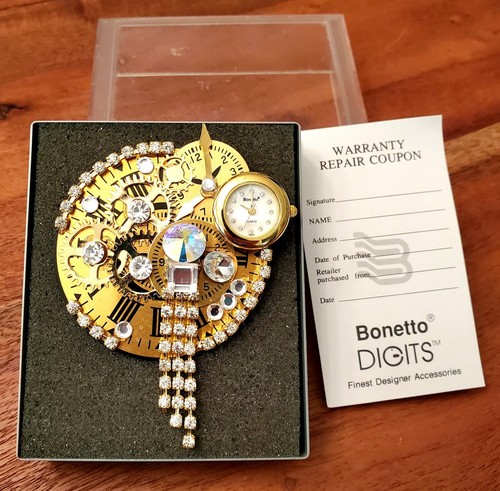 Bonetto Watch Brooch Rhinestones Clock Gears Steampunk Style | eBay