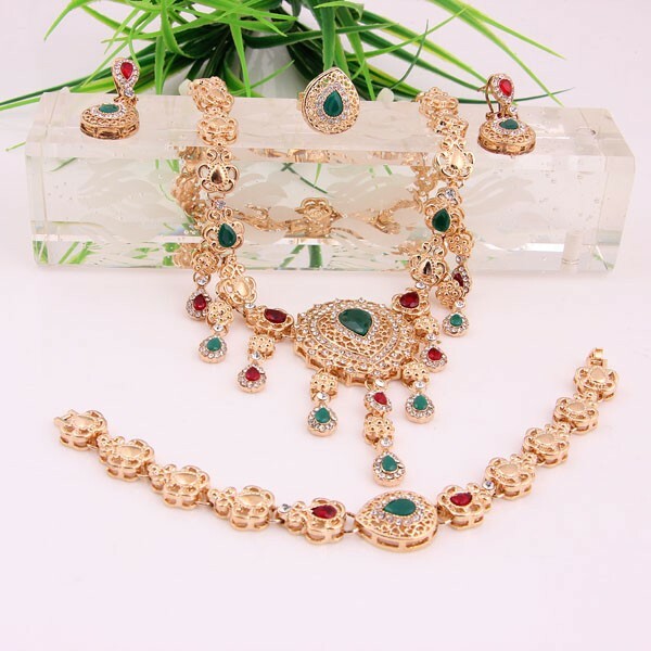 Set Dubai, Earrings, Ring, Bracelet, Emerald Ruby, For ,Wedding,Party ...