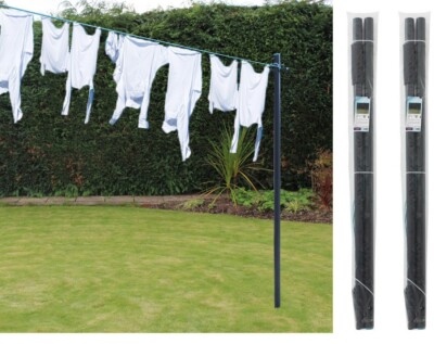 2x Galvanised Clothes Post Pole Washing Line Airer 30M PVC Dryer Line ...
