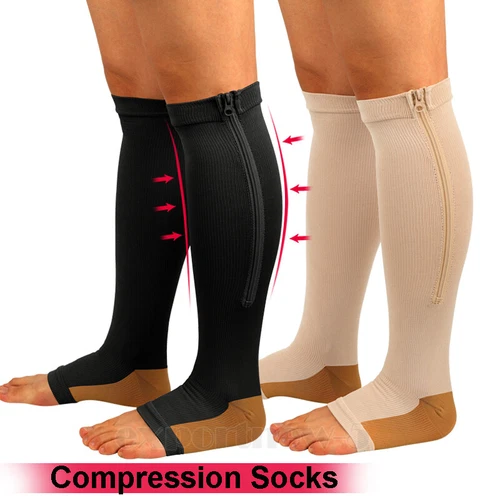 Copper Zipper Compression Socks Support Workout Stockings Men Women 20 ...