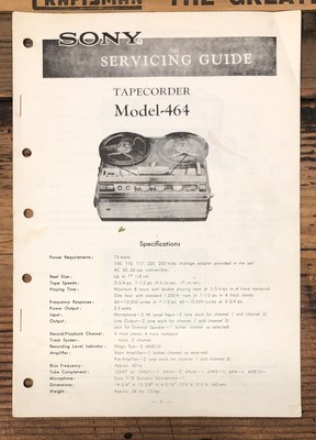 Sony Model 464 Tape Recorder Service Manual *Original* | eBay