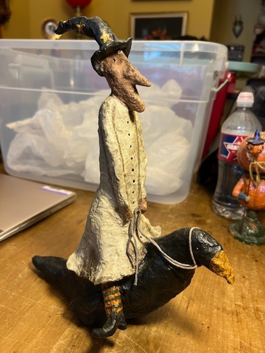 Halloween Witch riding a Crow Folk Art Style | eBay