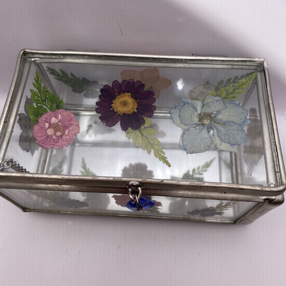 Mirrored Bottom Pressed Flower Trinket Box 4.5x2x2.75" Melannco BB6 | eBay