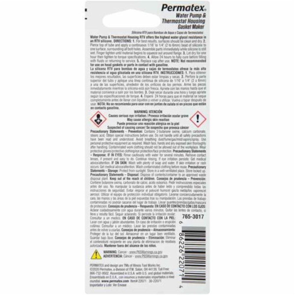 Permatex Water Pump & Thermostat Housing Rtv Silicone Gasket Maker 14G ...