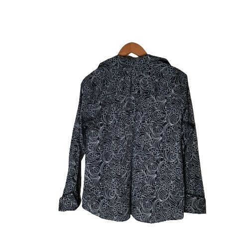 Alex Marie Shirt Top Size 4 Black Floral Swirl Wrinkle Free Stretch | eBay