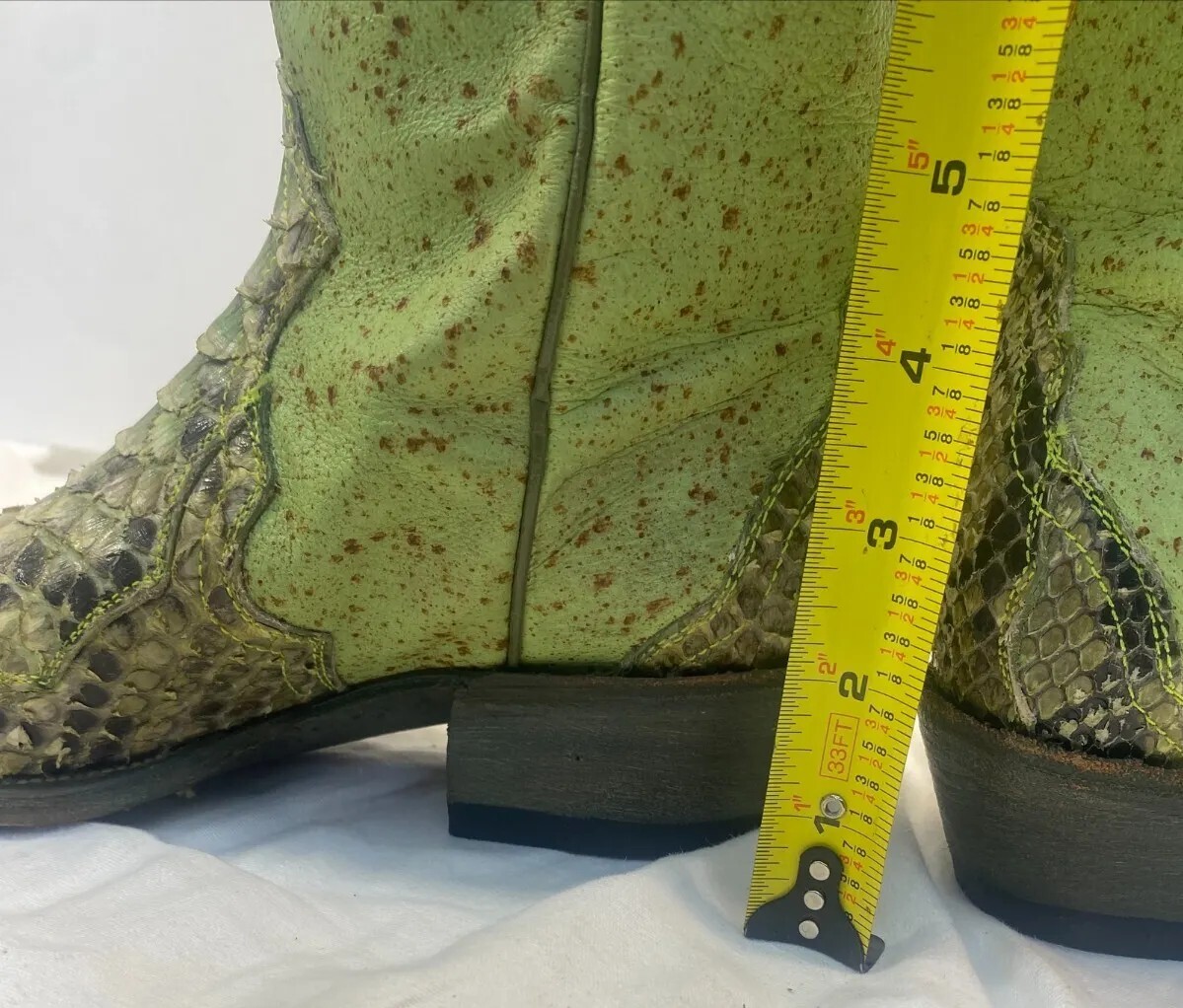 Exotic Snake Skin Lime Green Leather Red Heart Wester… - Gem