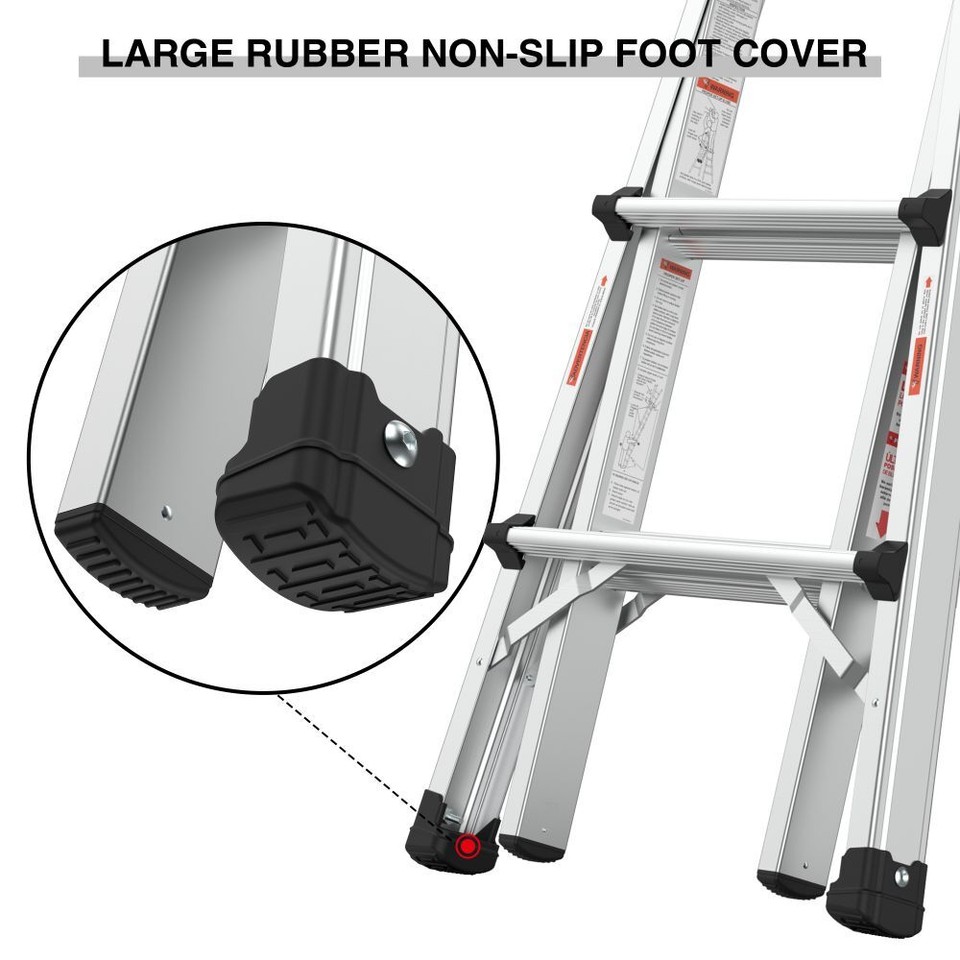 22 Ft Aluminum Adjustable Ladder Folding Extension Stepladder Multi-Use ...