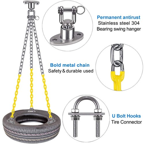 Tire Swing Kit Heavy Duty Swing Hanger Coated Chains Hooks 360 Rotation ...