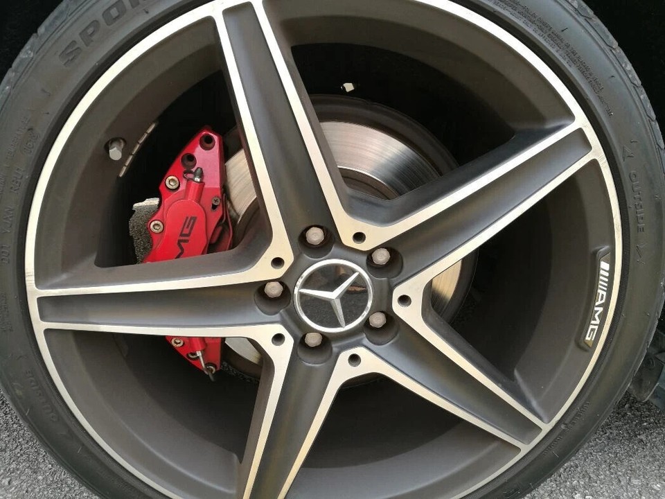 4x Orange Universal Brake Caliper Covers for Mercedes AMG Emblem Rim ...