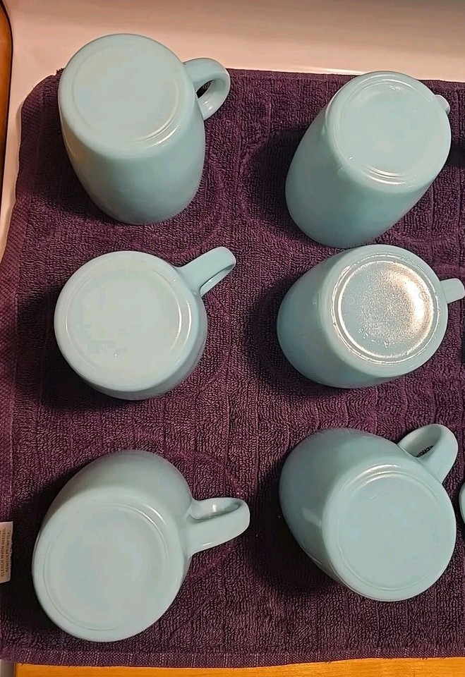 Vintage Hazel Atlas Turquoise Blue Milk Glass Coffee Mugs C Handle Qty ...