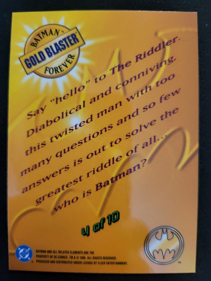 1995 DC Fleer Metal Batman Forever Gold Blaster Riddler Card #4 OF 10 ...