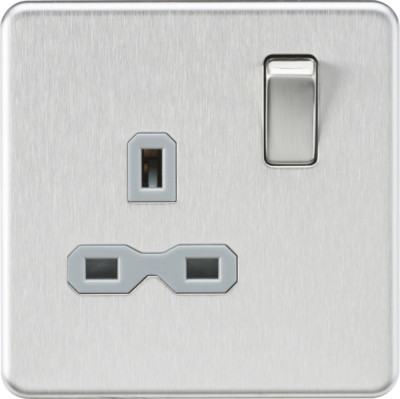 Single Wall Mounted 3 Pin Plug Socket 1 Gang 13A Screwless Plate ...