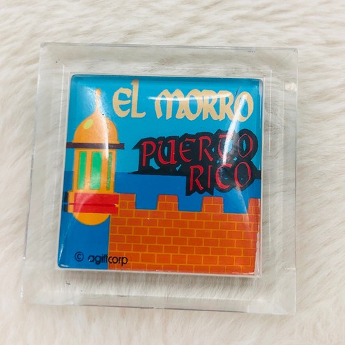 Vtg Puerto Rico El Morro Square Acrylic Souvenir Refrigerator Magnet w ...