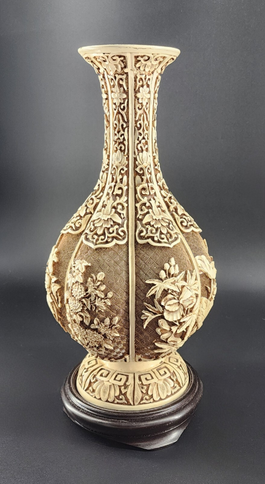 Resin 'Ivory Dynasty' Brass Vase Arnart Imports Taiwan 12" Tall With ...