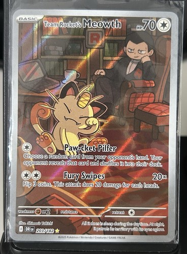 Pokemon TCG Destined Rivals Team Rocket’s Meowth Illustration Rare 203/ ...
