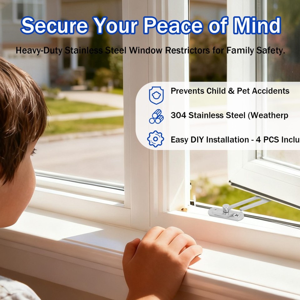 4 Pcs Window Safety Latch Adjustable Lock Opening Restrictor Child Baby ...