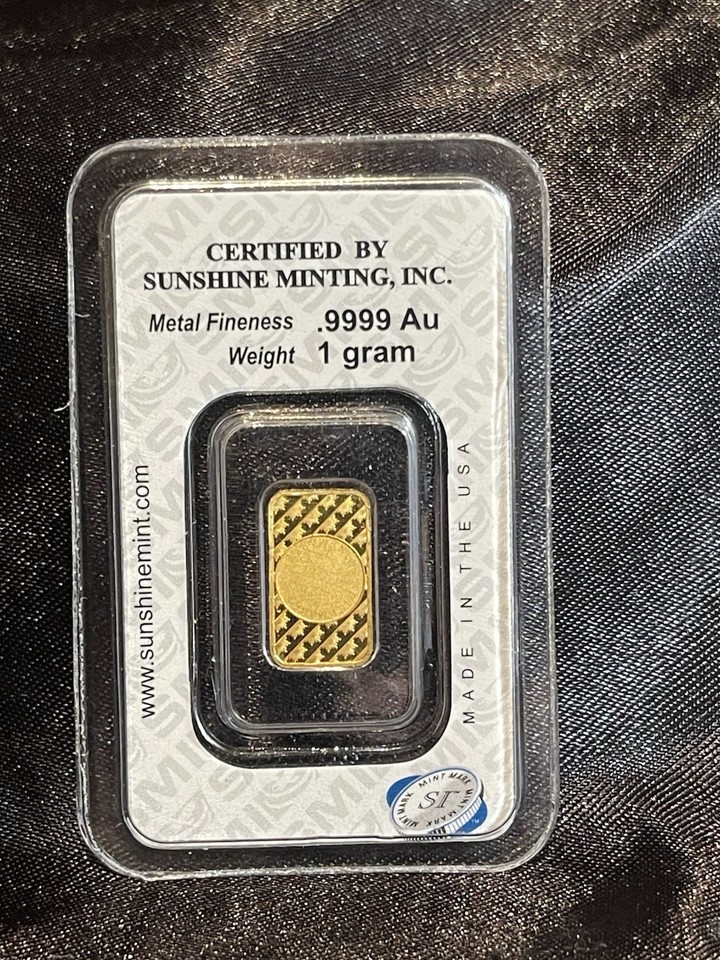 Sunshine Minting (SMI) 1 Gram 9999 Gold Bar-Sealed W Assay! W Security ...