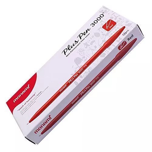 Monami Plus Pen 3000 Water Based Ink Type Felt tip broad line pen (Red ...