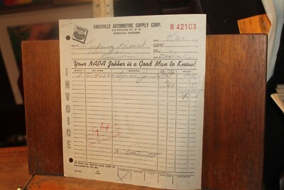 Vintage 1956 Receipt NAPA Knoxville Automotive Supply Tennessee | eBay