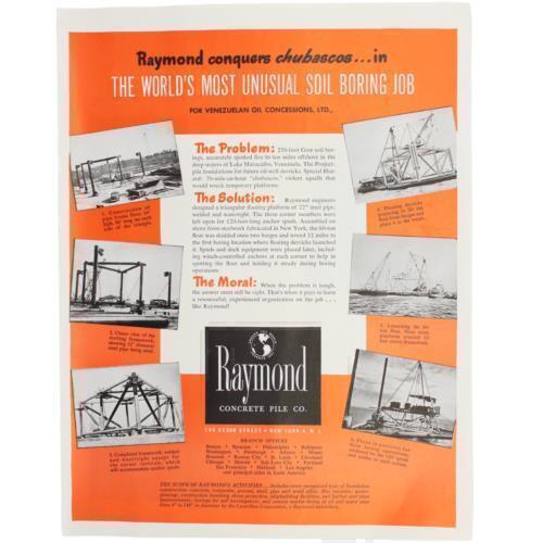RAYMOND INTL CONCRETE PILE COMPANY MARINE BORING PRINT AD 1951 OIL ...