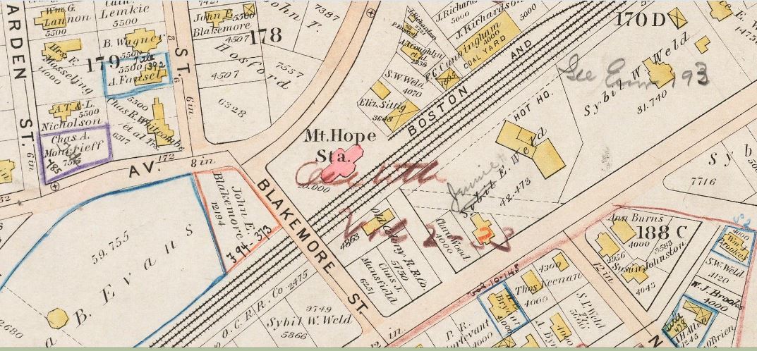 1896 ROSLINDALE BOSTON MA. MT. HOPE STATION WASHINGTON ST TO JEWETT ST ...