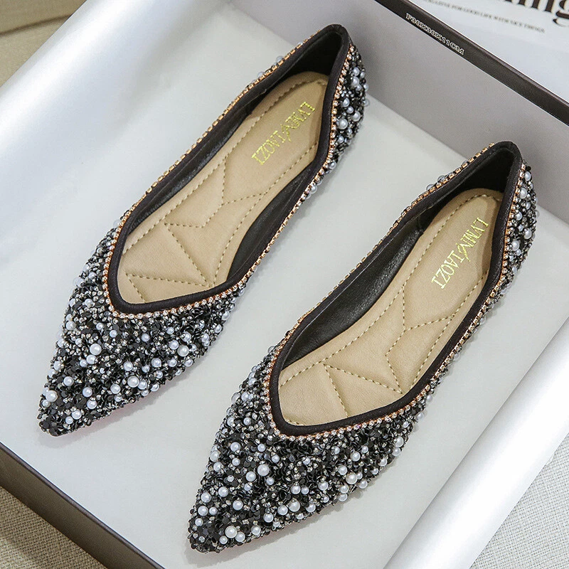 Black Flat Shoes Bling