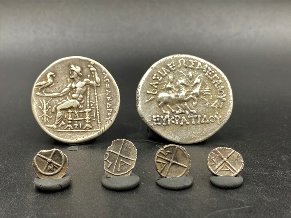 Lot Of Ancient Antique Indo Greco Greek Bactrian Silver Coins From ...