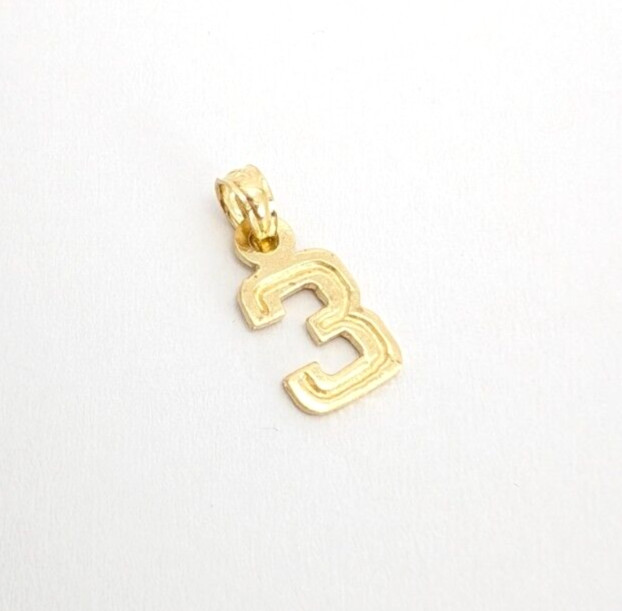 14K Yellow Gold Number 3 Charm Pendant N812 - Gem