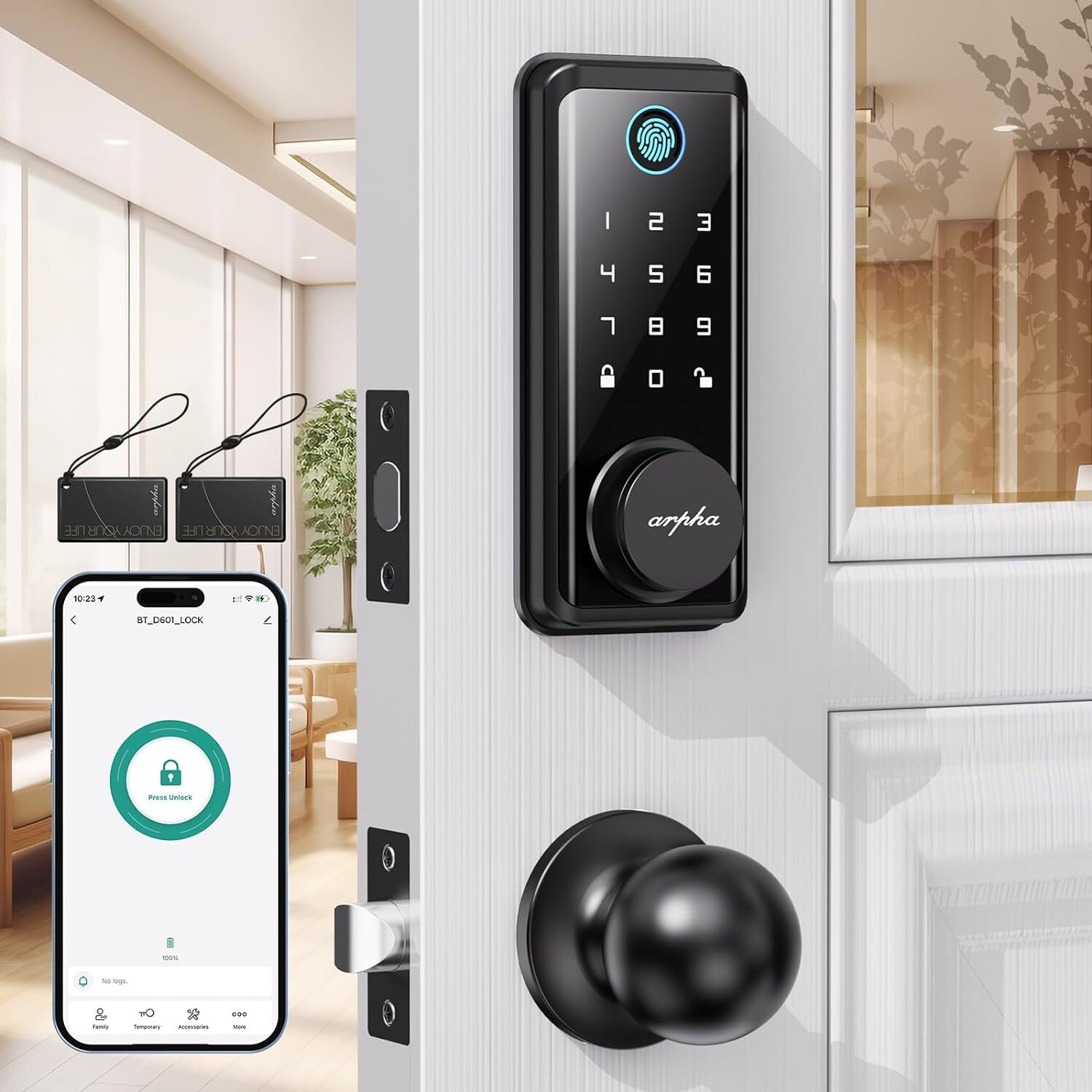 Keyless Entry Smart Door Lock+Handle Fingerprint Deadbolt App Control ...