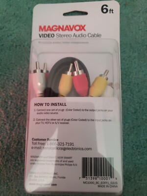 New Magnavox Video Stereo Audio Cable 6 Ft for TVs DVD Old Video Game ...