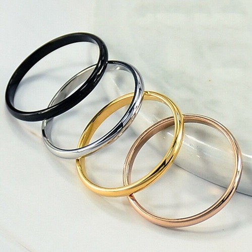 Punk Size 3-10 2MM Thin Ring Finger Knuckle Stainless Steel Plain Band ...