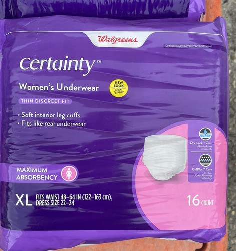 Lot of 4 CERTAINTY Women’s Underwear X-Large 48-64” Waist Thin Discreet ...