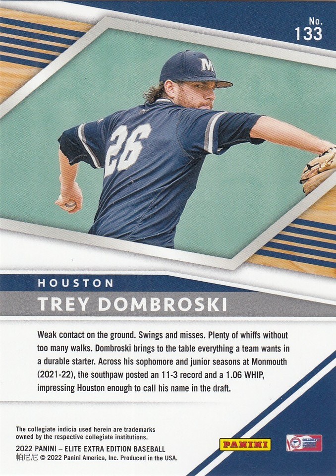 2022 Elite Extra Edition Parallel Status Green /499 TREY DOMBROSKI #133 ...