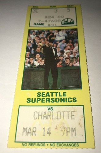3/14/90 Seattle Supersonics Charlotte Hornets Torn NBA Game Season ...