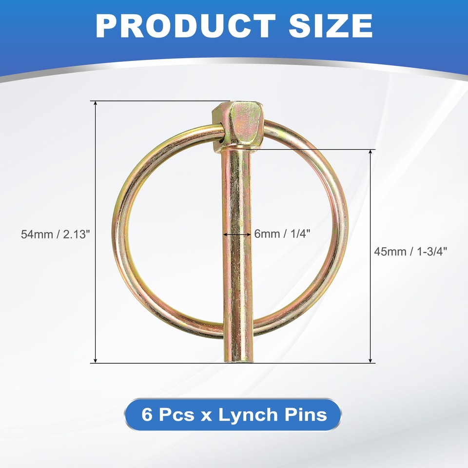 6 Pcs 1/4" x 1-3/4" Lynch Pin with Ring Heavy Duty Round Linch Pins for ...