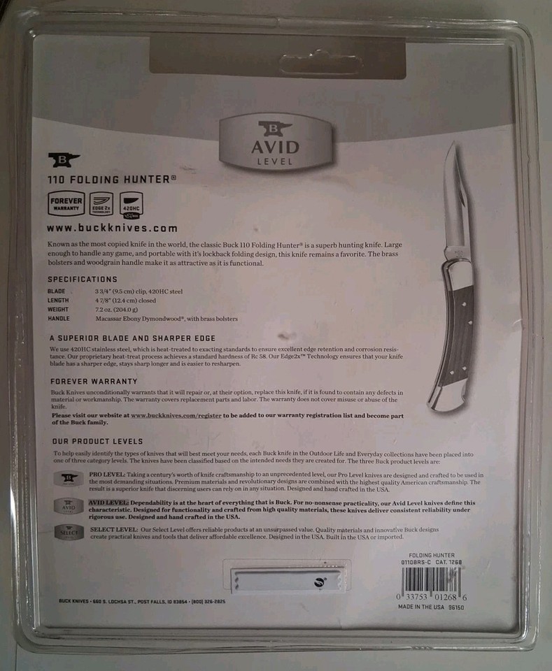 Vintage Buck 110 Folding Hunter Knife Blister Pack Set NOS Still Sealed ...