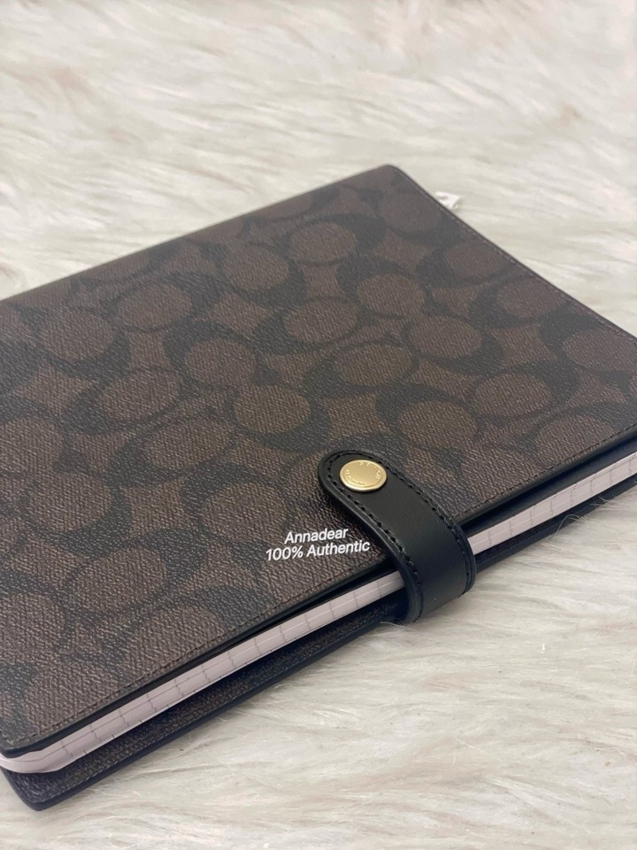 NWT Coach Snap Notebook CZ198 Walnut Black Signature Canvas/Smooth ...