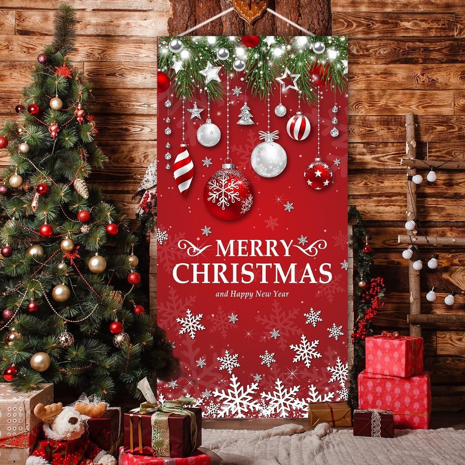 Retro Christmas Door Decorations Christmas Door Cover Front Door ...