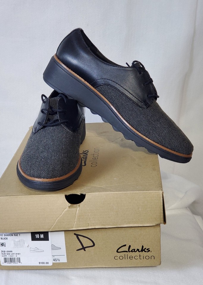 Clarks Shoe Women Loafer Black 10M Sharon Rae Wedge Oxford Lace Up ...