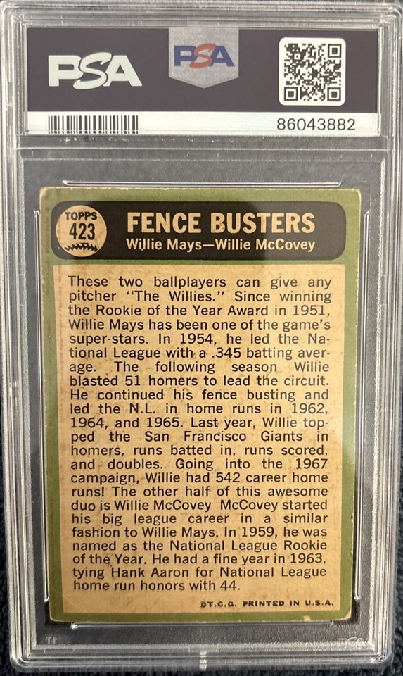 1967 Topps Fence Busters Willie Mays Willie McCovey #423 PSA | eBay