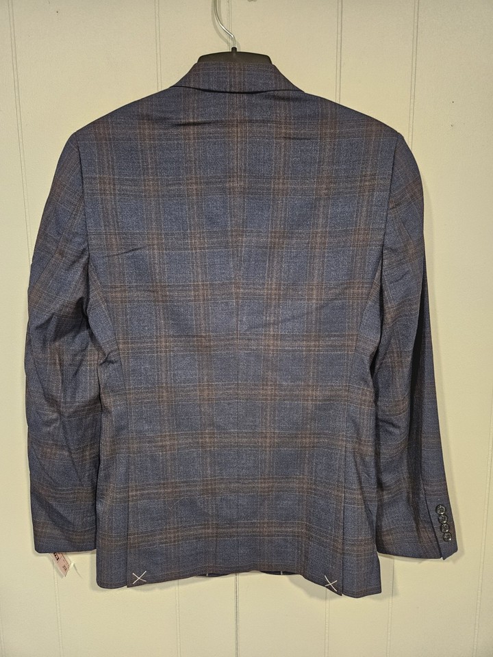 Bar III Men's Slim Fit Suit Jacket Blazer 36R Blue Brown Plaid Wool ...