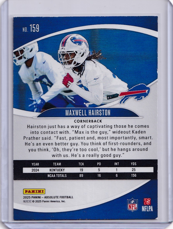 Maxwell Hairston 2025 Panini Absolute Football Rookie Card Bills #159 ...