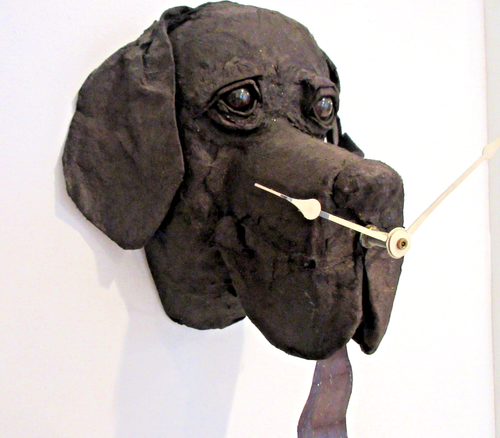 FB FOGG PAPIER MACHE LABRADOR DOG 3-D SCULPTURE WALL CLOCK SIGNED ...