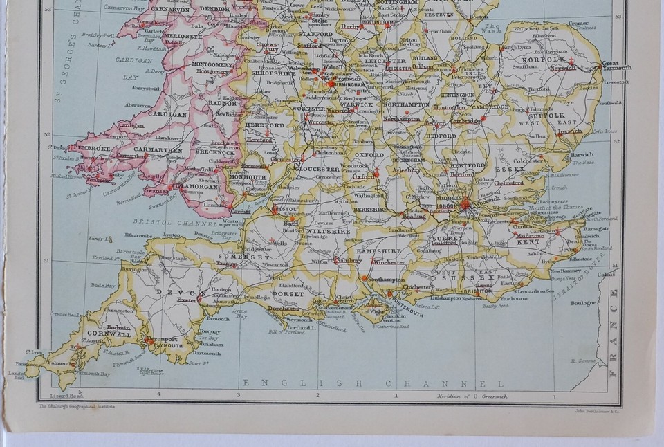 1905 MAP ENGLAND & WALES PARLIAMENTARY BOROUGHS SIRREY KENT DEVON ...