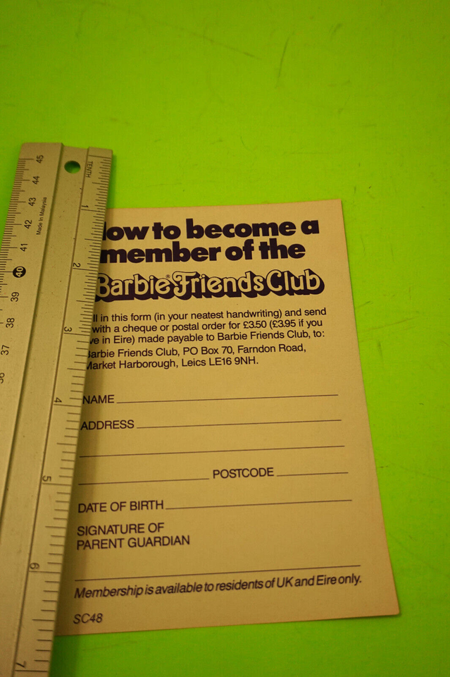 RARE Barbie Doll Fan Club Application MATTEL 1992 UK and NICE | eBay