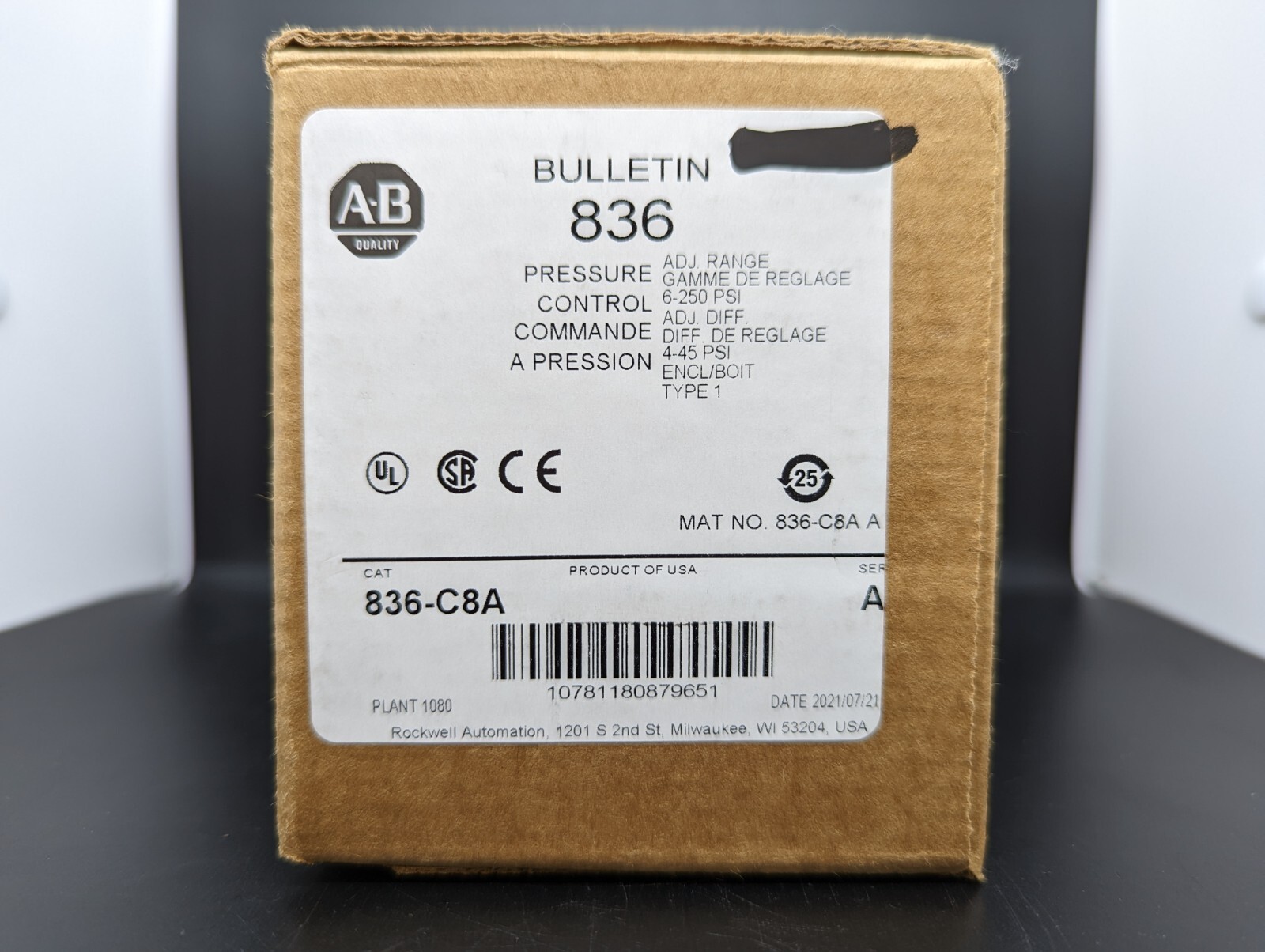 Allen Bradley 836-C8A Pressure Switch Type 1 Enclosure New In Box USA ...