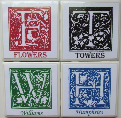 Personalized Natural Stone Ceramic Tile Drink Coasters - Set of 4 ...