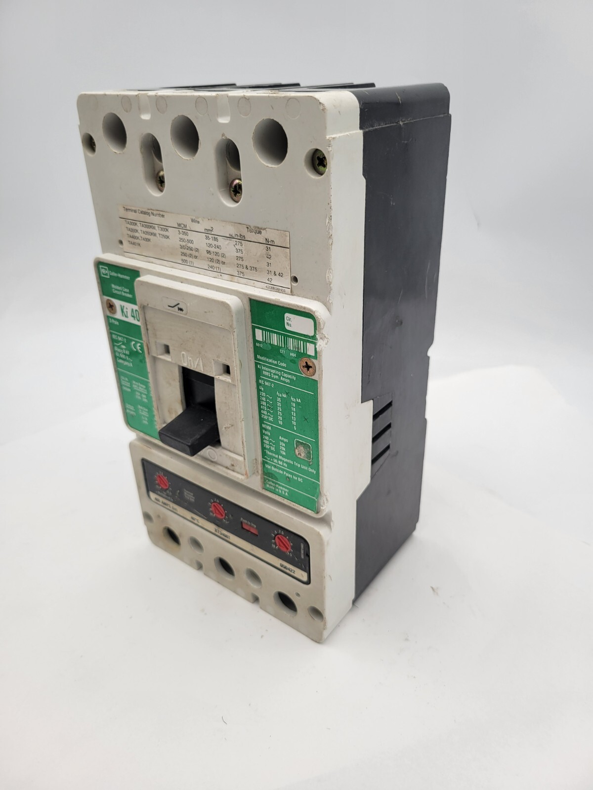 Cutler Hammer KI3400 Circuit Breaker 400A 3P 600V Trip KT3400T Used 400 ...
